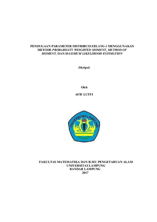 (PDF) Pendugaan Parameter Distribusi ERLANG-1 Menggunakan Metode ...