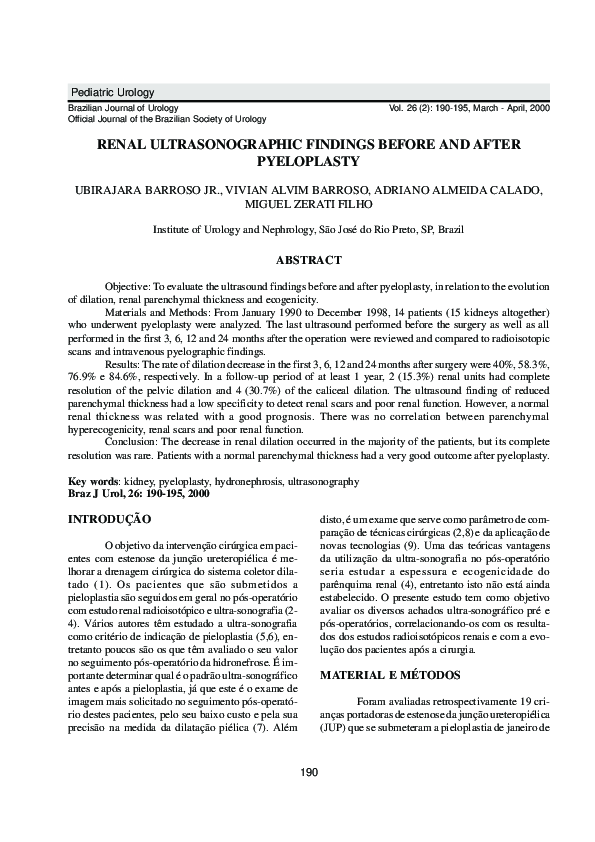 (PDF) Renal Ultrasonographic Findings Before and After Pyeloplasty ...