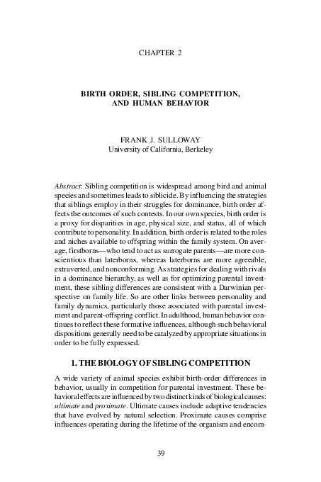 (PDF) Birth Order, Sibling Competition, and Human Behavior