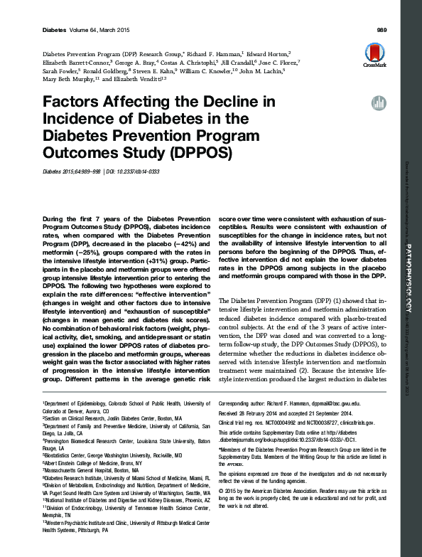 (PDF) Factors Affecting the Decline in Incidence of Diabetes in the ...