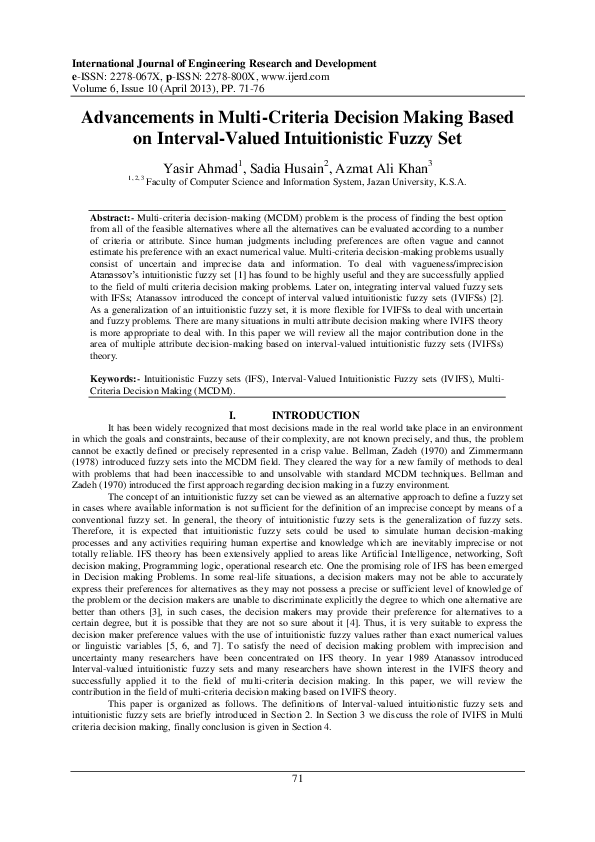 (PDF) Advancements in Multi-Criteria Decision Making Based on Interval-Valued Intuitionistic ...