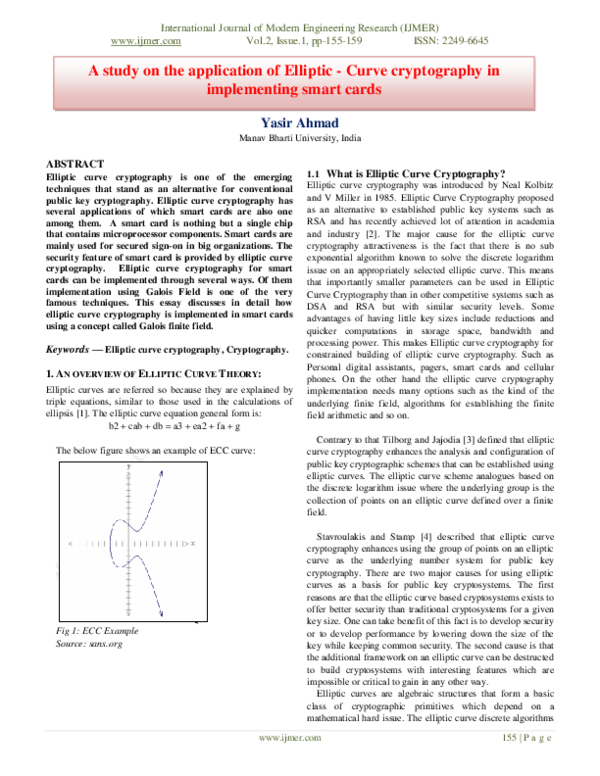 (PDF) A study on the application of Elliptic-Curve cryptography in implementing smart cards