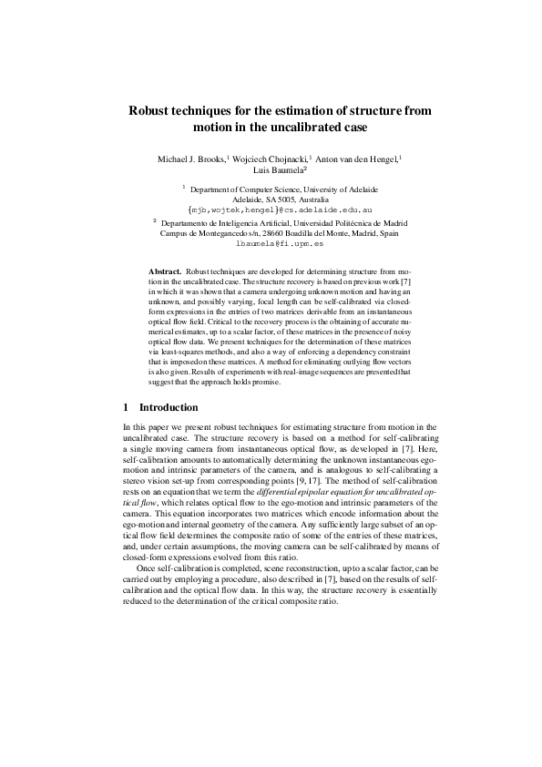 (PDF) Robust techniques for the estimation of structure from motion in the uncalibrated case
