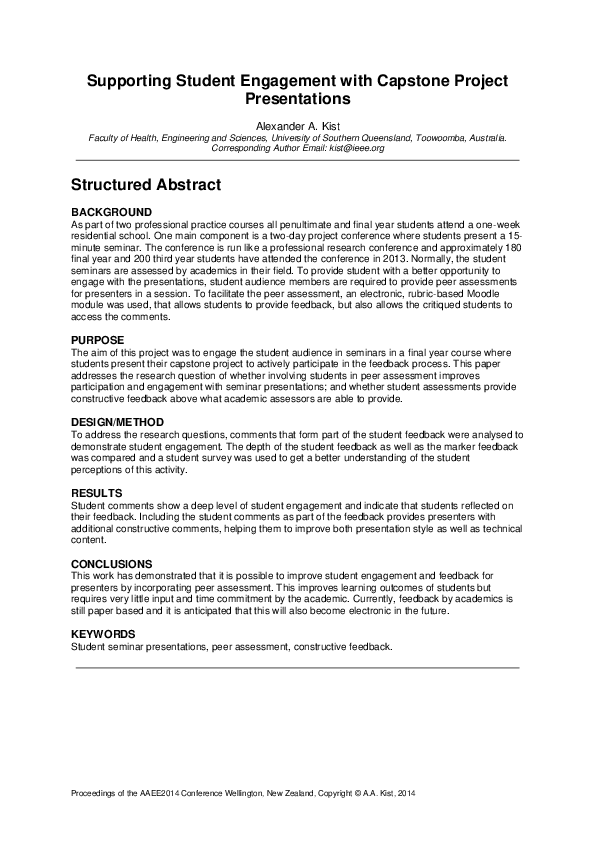 (PDF) Supporting student engagement with capstone project presentations