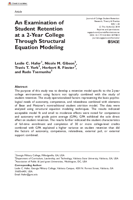 (PDF) An Examination of Student Retention at a 2-Year College Through ...