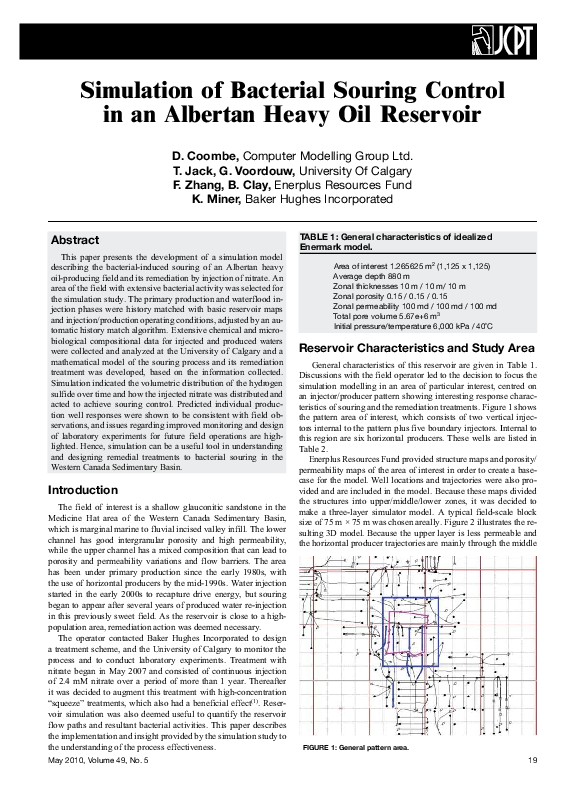 (PDF) Simulation of Bacterial Souring Control in an Alberta Heavy-Oil ...