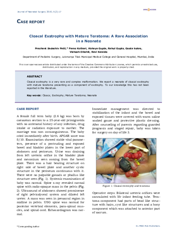 (PDF) Cloacal Exstrophy with Mature Teratoma: A Rare Association in a ...