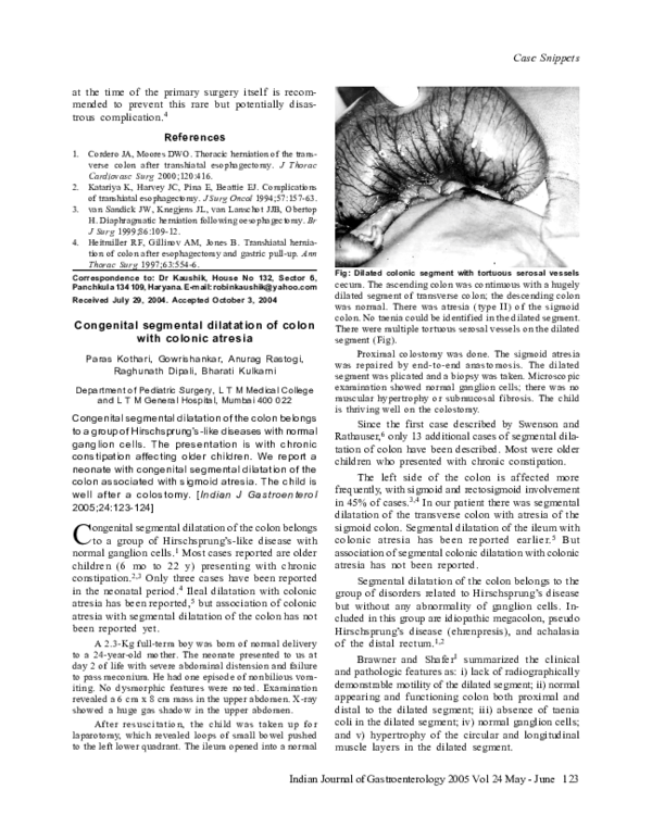 (PDF) Congenital segmental dilatation of colon with colonic atresia
