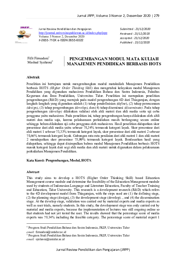 (PDF) Pengembangan Modul Mata Kuliah Manajemen Pendidikan Berbasis Hots