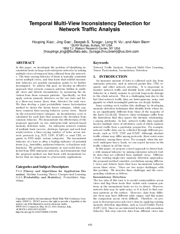 Pdf Temporal Multi View Inconsistency Detection For Network Traffic