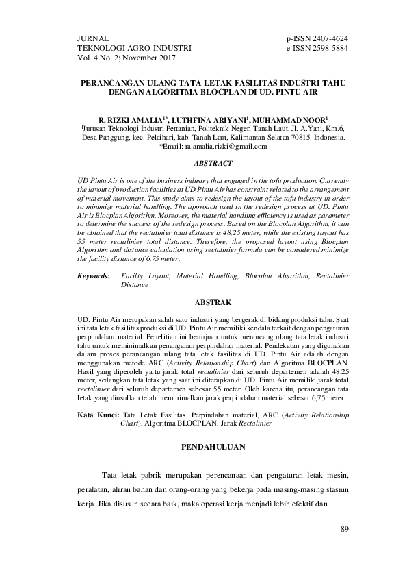 (PDF) Perancangan Ulang Tata Letak Fasilitas Industri Tahu untuk ...