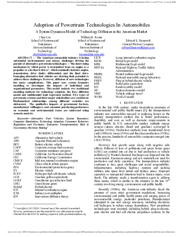 (PDF) Adoption of Powertrain Technologies In Automobiles A System Dynamics Model of Technology ...