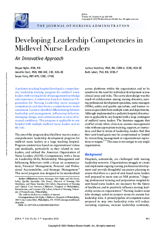 (PDF) Developing Leadership Competencies in Midlevel Nurse Leaders