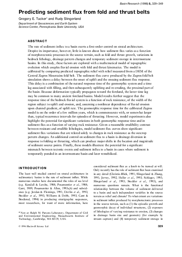 (PDF) Predicting sediment flux from fold and thrust belts