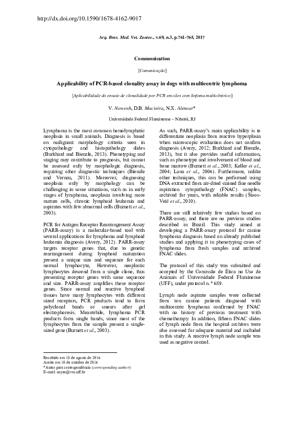 (PDF) Applicability of PCR-based clonality assay in dogs with ...