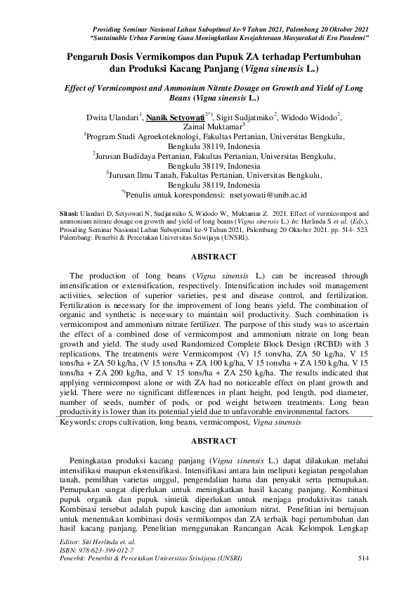 (PDF) Pengaruh Dosis Vermikompos dan Pupuk ZA terhadap Pertumbuhan dan ...