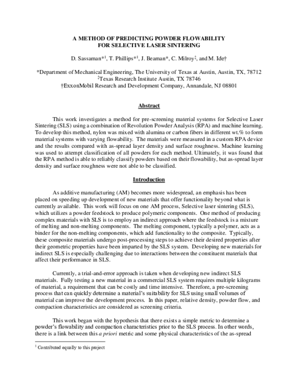 (PDF) A Method for Predicting Powder Flowability for Selective Laser ...