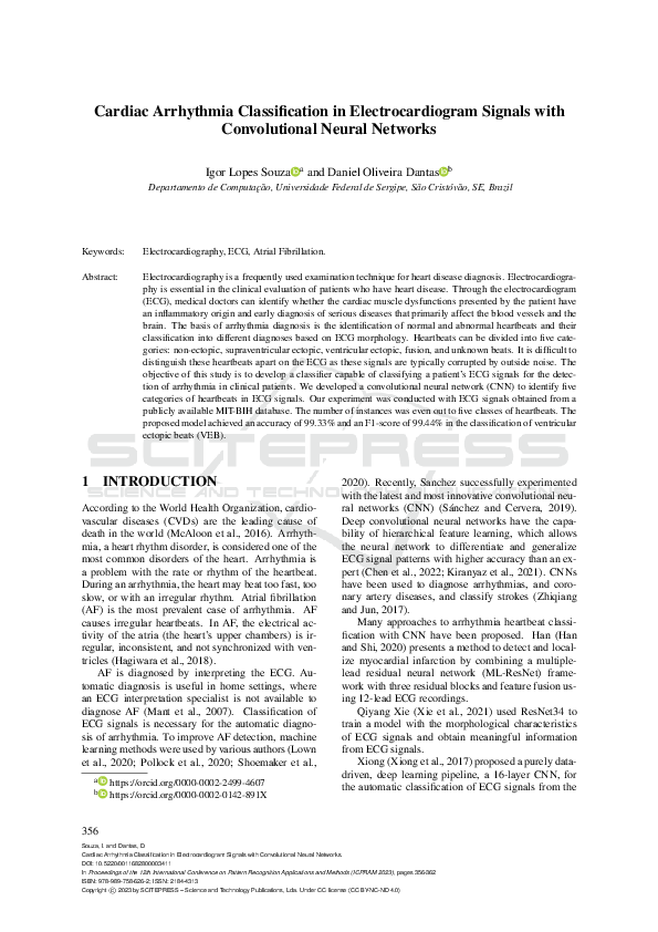 (PDF) Cardiac Arrhythmia Classification in Electrocardiogram Signals with Convolutional Neural ...