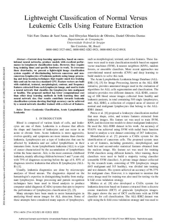 (PDF) Lightweight Classification of Normal Versus Leukemic Cells Using ... (PDF) Lightweight Classification of Normal Versus Leukemic Cells Using ...