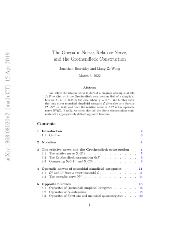 (PDF) The Operadic Nerve, Relative Nerve, and the Grothendieck Construction