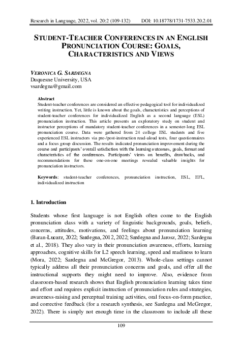 (PDF) Student-Teacher Conferences in an English Pronunciation Course ...