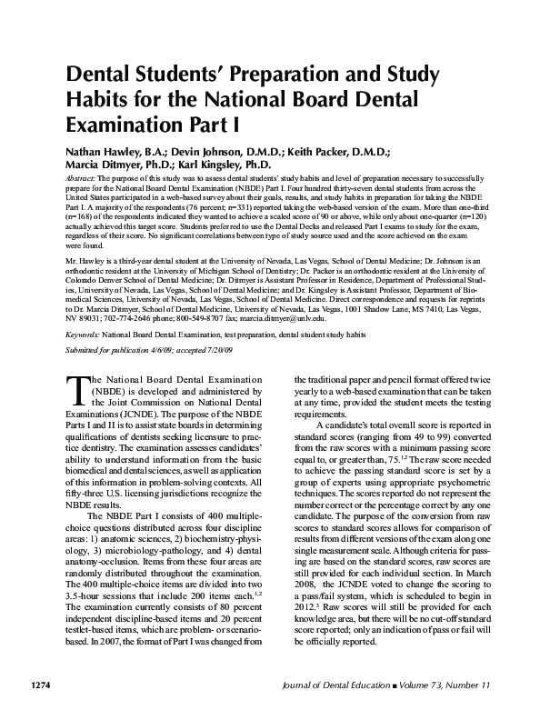(PDF) Dental Students’ Preparation and Study Habits for the National ...