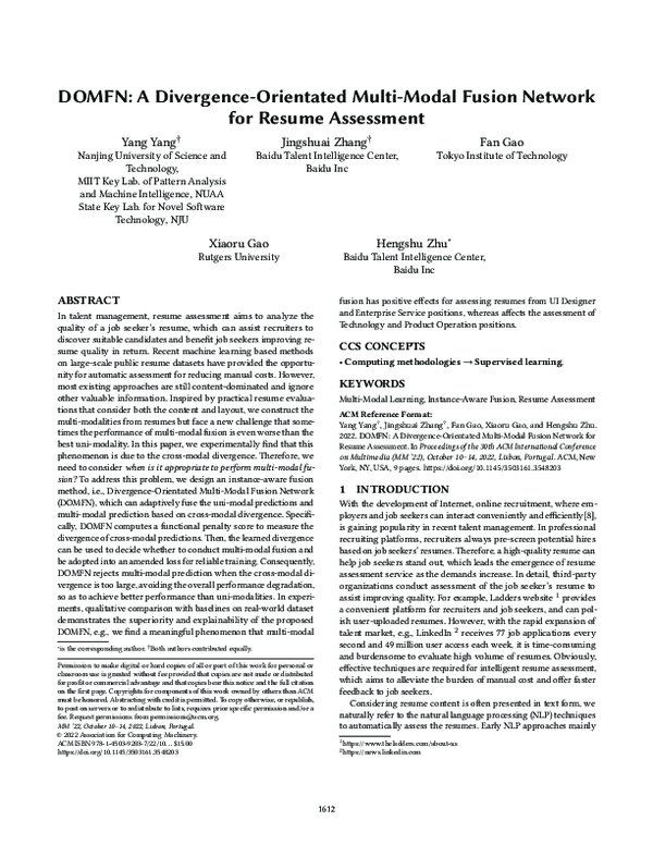 Pdf Domfn A Divergence Orientated Multi Modal Fusion Network For Resume Assessment Xiaoru 7948