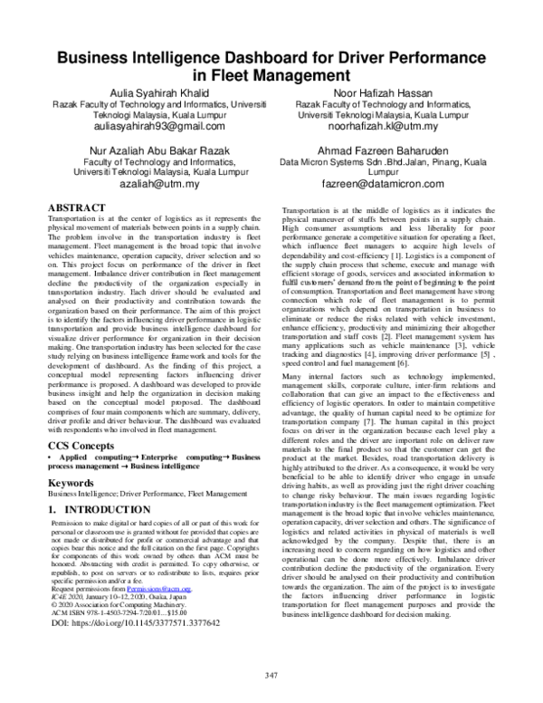 (PDF) Business Intelligence Dashboard for Driver Performance in Fleet ...