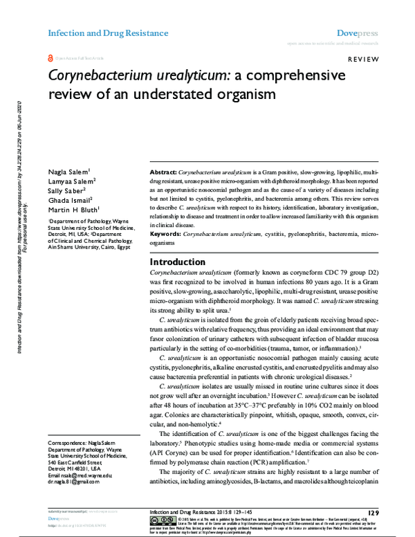 (PDF) Corynebacterium urealyticum: a comprehensive review of an ...