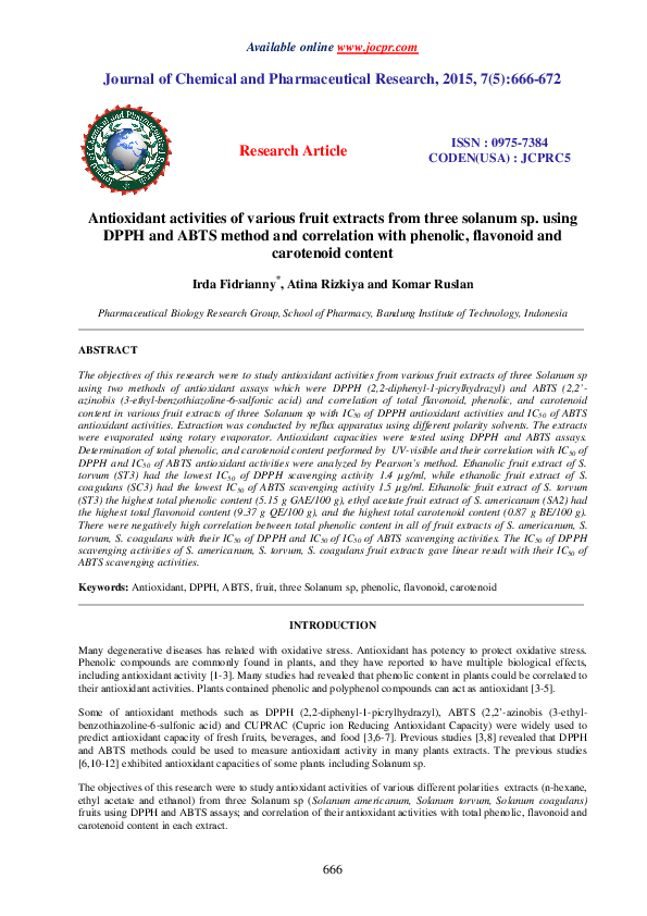 (PDF) Antioxidant activities of various fruit extracts from three ...