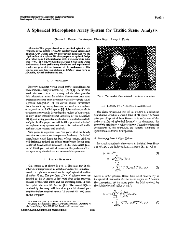 Pdf A Spherical Microphone Array System For Traffic Scene Analysis Ramani Duraiswami 