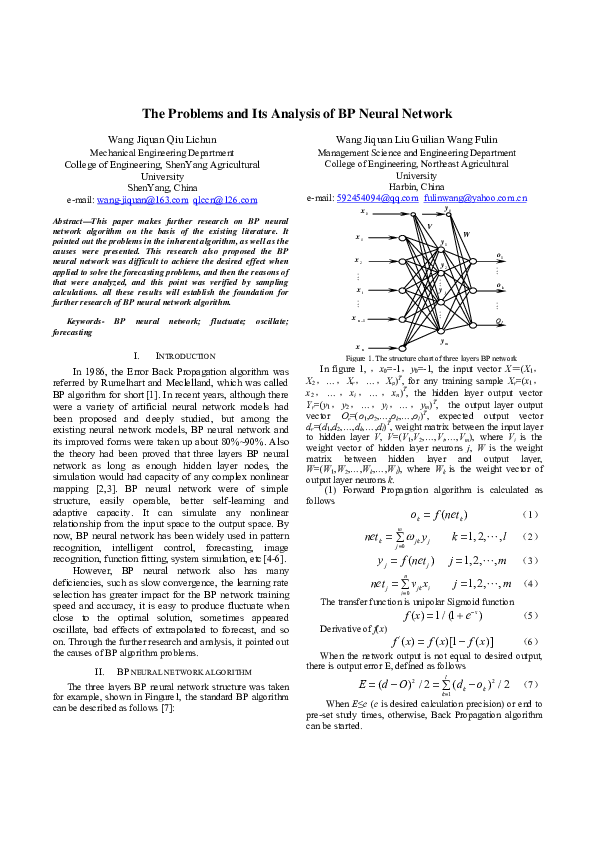 (PDF) The Problems and Its Analysis of BP Neural Network