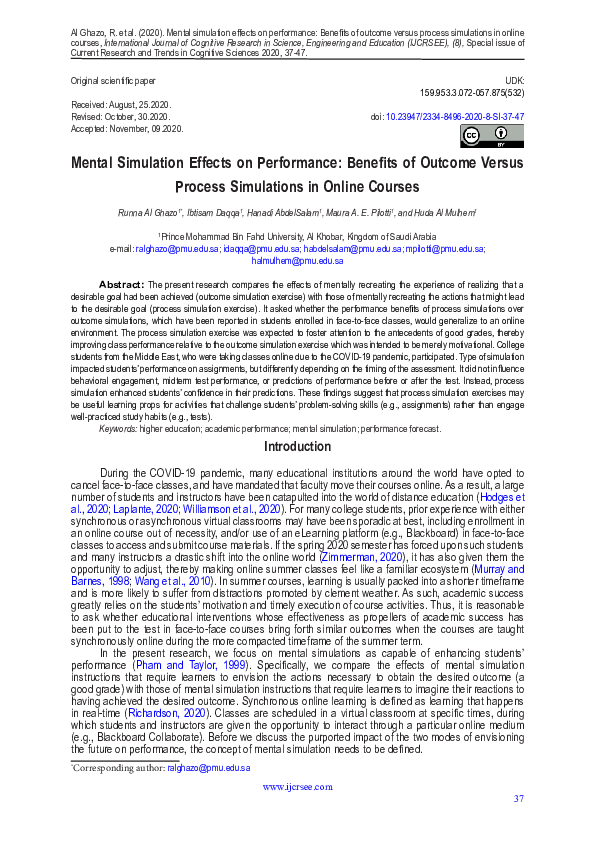 (PDF) Mental Simulation Effects on Performance: Benefits of Outcome ...