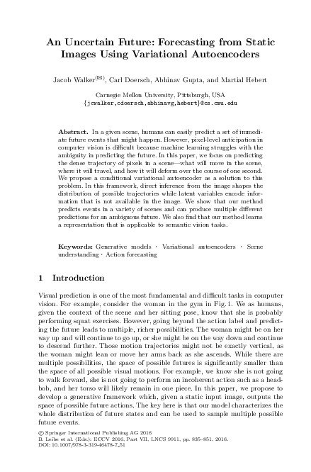 (PDF) An Uncertain Future: Forecasting from Static Images Using ...