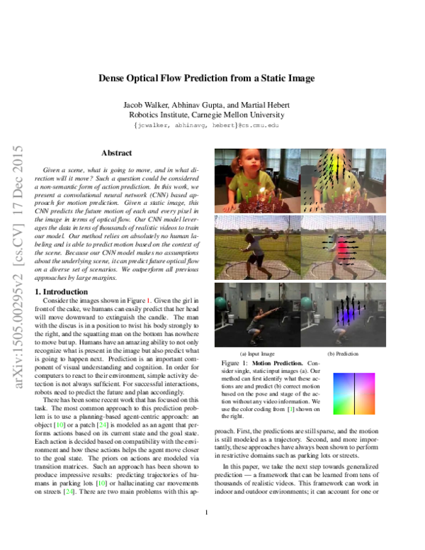 (PDF) Dense Optical Flow Prediction from a Static Image