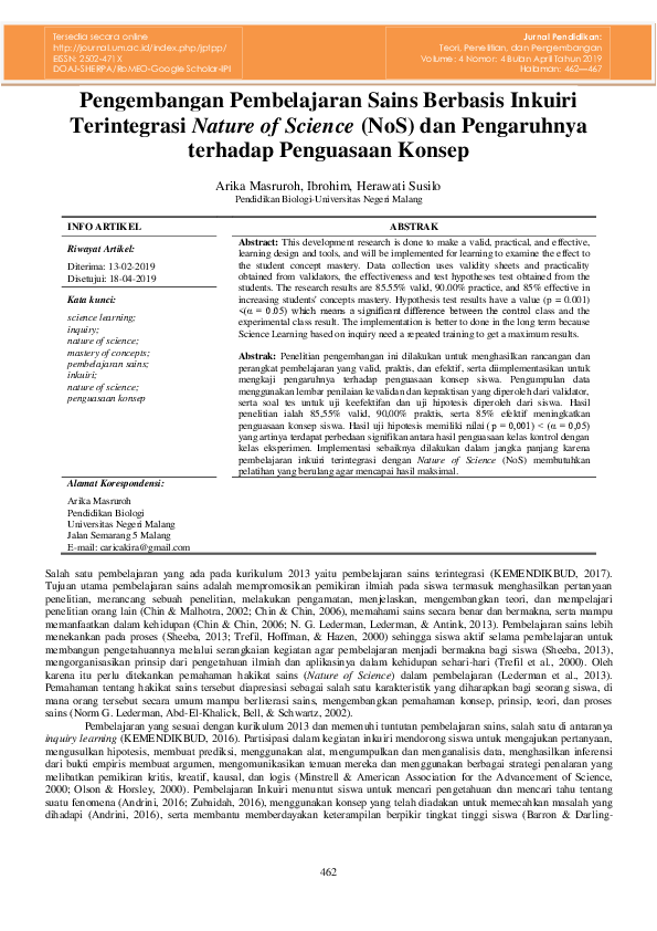 (PDF) Pengembangan Pembelajaran Sains Berbasis Inkuiri Terintegrasi ...