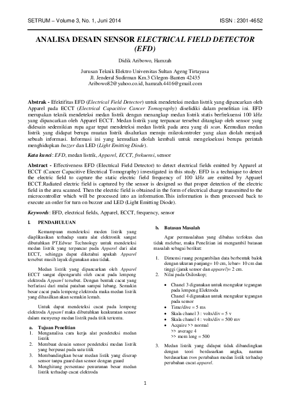 (PDF) Analisa Desain Sensor Electrical Field Detector (EFD)