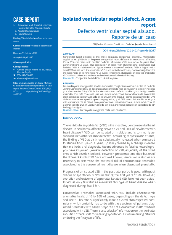 (PDF) Isolated ventricular septal defect. A case report Defecto ...