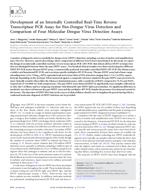 Pdf Detection And Comparison Of Four Molecular Dengue Assays