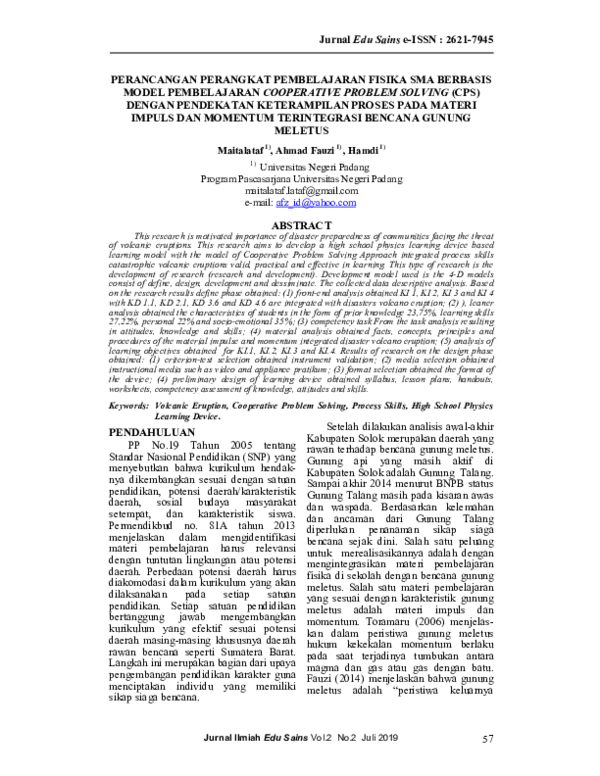 (PDF) PERANCANGAN PERANGKAT PEMBELAJARAN FISIKA SMA BERBASIS MODEL PEMBELAJARAN COOPERATIVE ...