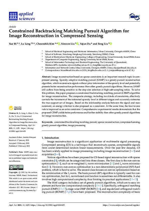 Pdf Constrained Backtracking Matching Pursuit Algorithm For Image Reconstruction In Compressed