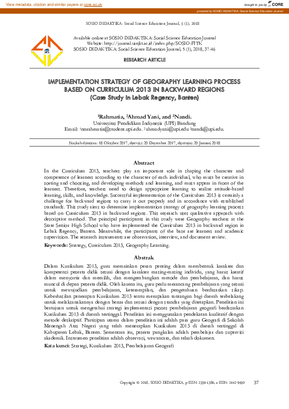 (PDF) IMPLEMENTATION STRATEGY OF GEOGRAPHY LEARNING PROCESS BASED ON ...