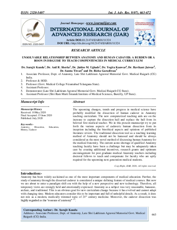 (PDF) Unsolvable Relationship Between Anatomy and Human Cadaver: A ...