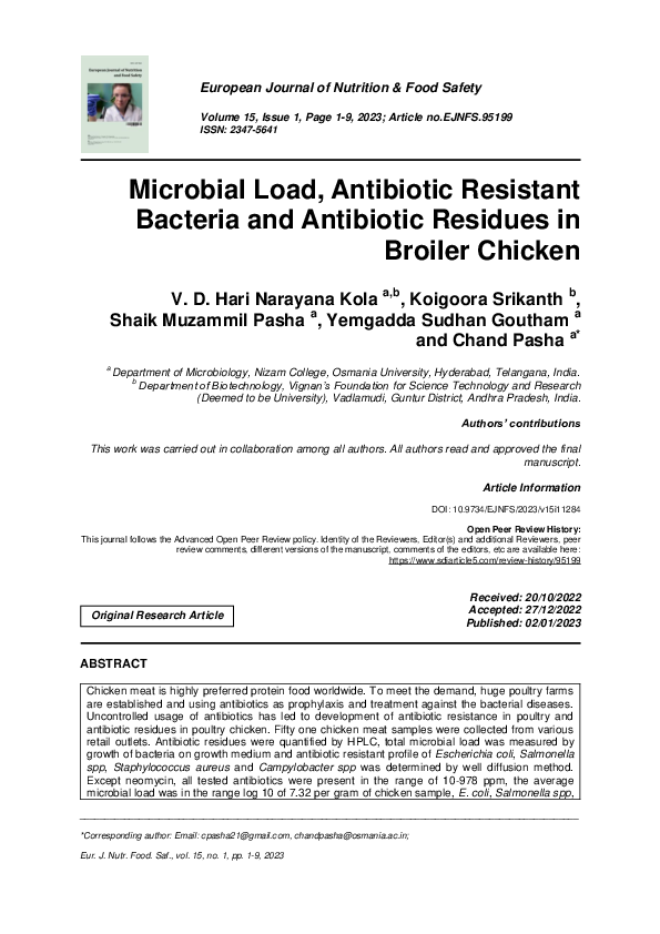 (PDF) Microbial Load, Antibiotic Resistant Bacteria and Antibiotic Residues in Broiler Chicken