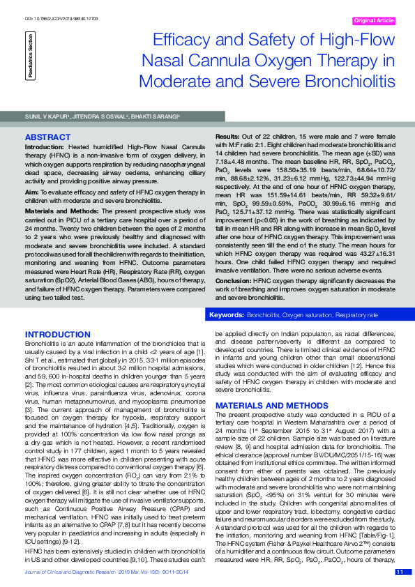 (PDF) Efficacy and Safety of High-Flow Nasal Cannula Oxygen Therapy in ...