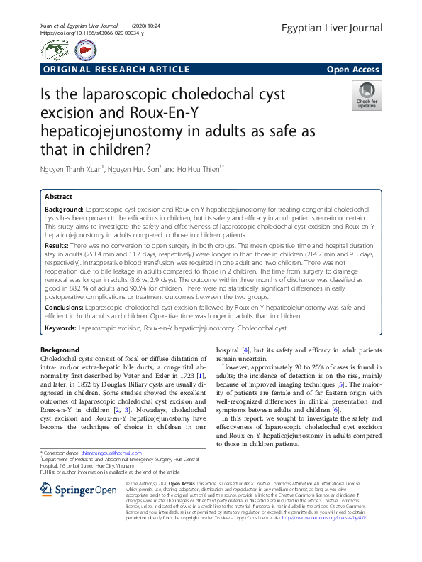 (PDF) Is the laparoscopic choledochal cyst excision and Roux-En-Y hepaticojejunostomy in adults ...