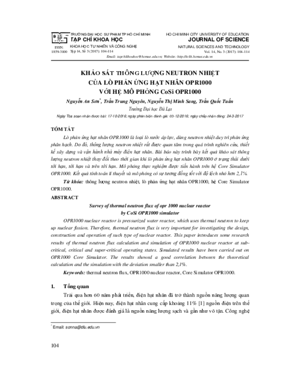 (PDF) Khảo sát thông lượng neutron nhiệt của lò phản ứng hạt nhân ...