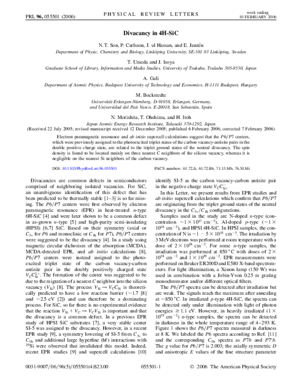 (PDF) Divacancy in 4H-SiC