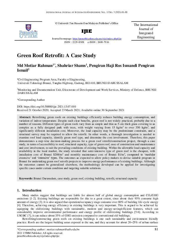 (PDF) Green Roof Retrofit: A Case Study | shahriar shams - Academia.edu