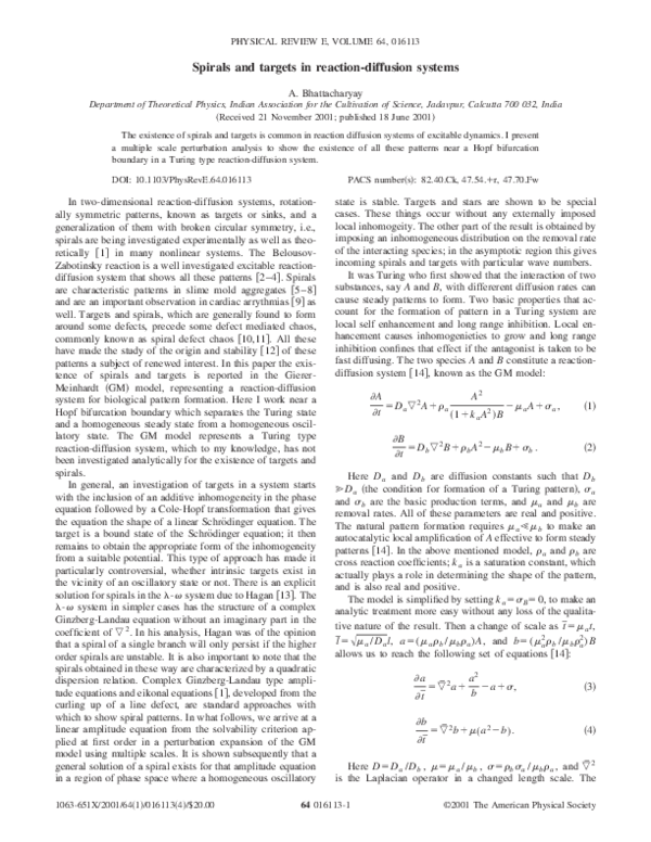 (PDF) Spirals and targets in reaction-diffusion systems